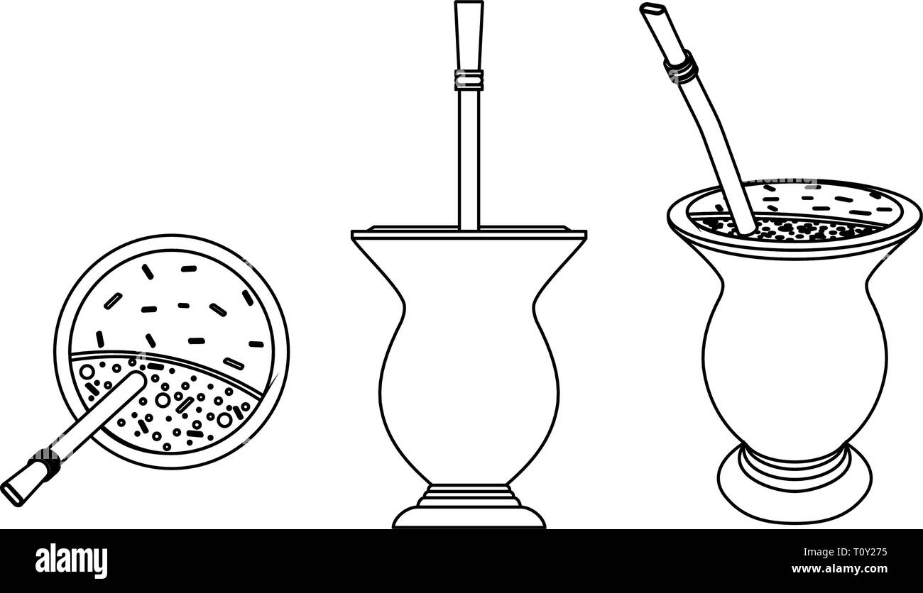 Cuia with Yerba mate, water and Bombilia. Outline only Stock Vector ...