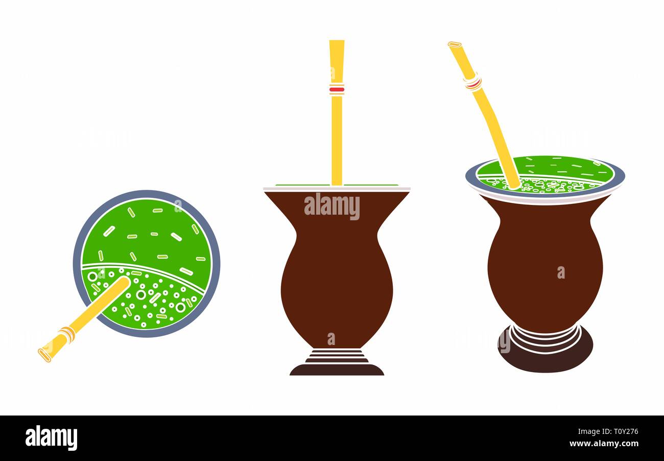 Cuia with Yerba mate, water and Bombilia. Without outline Stock Vector ...