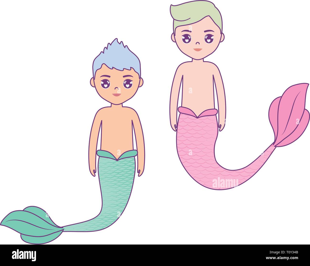 group of mermaids male character vector illustration design Stock ...
