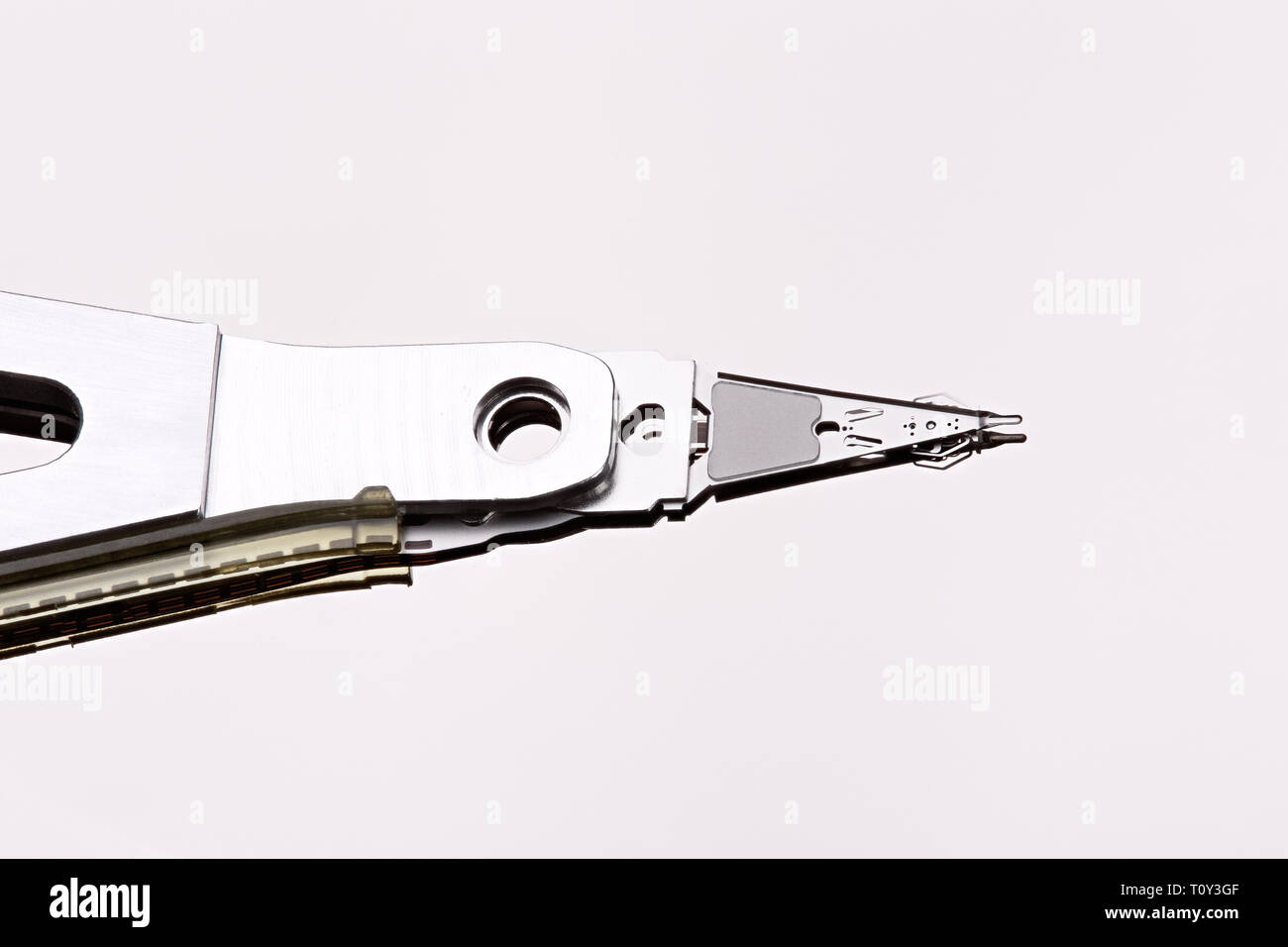 Read - write head - detail of hard disk drive hdd. Stacked photo Stock ...