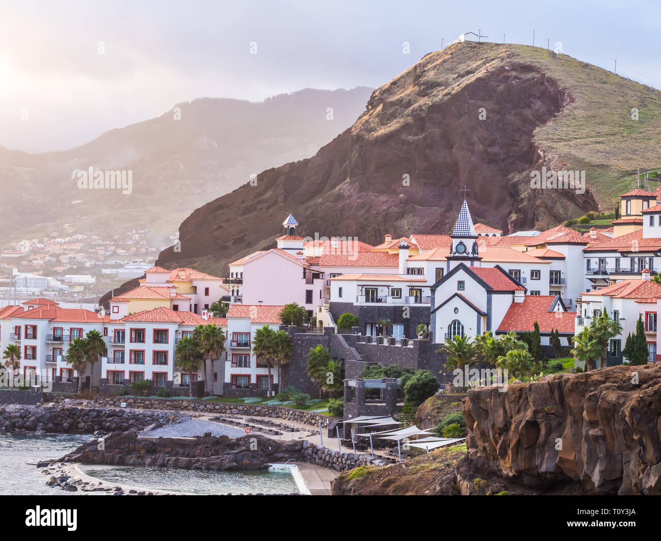 View of Canical, a town in the Madeira island, Portugal, at sunset ...