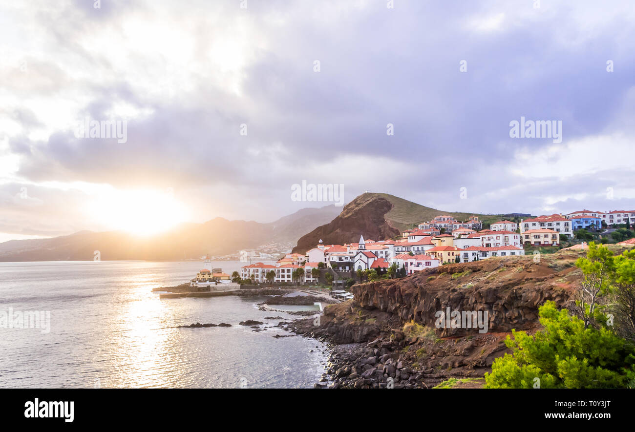 View of Canical, a town in the Madeira island, Portugal, at sunset ...