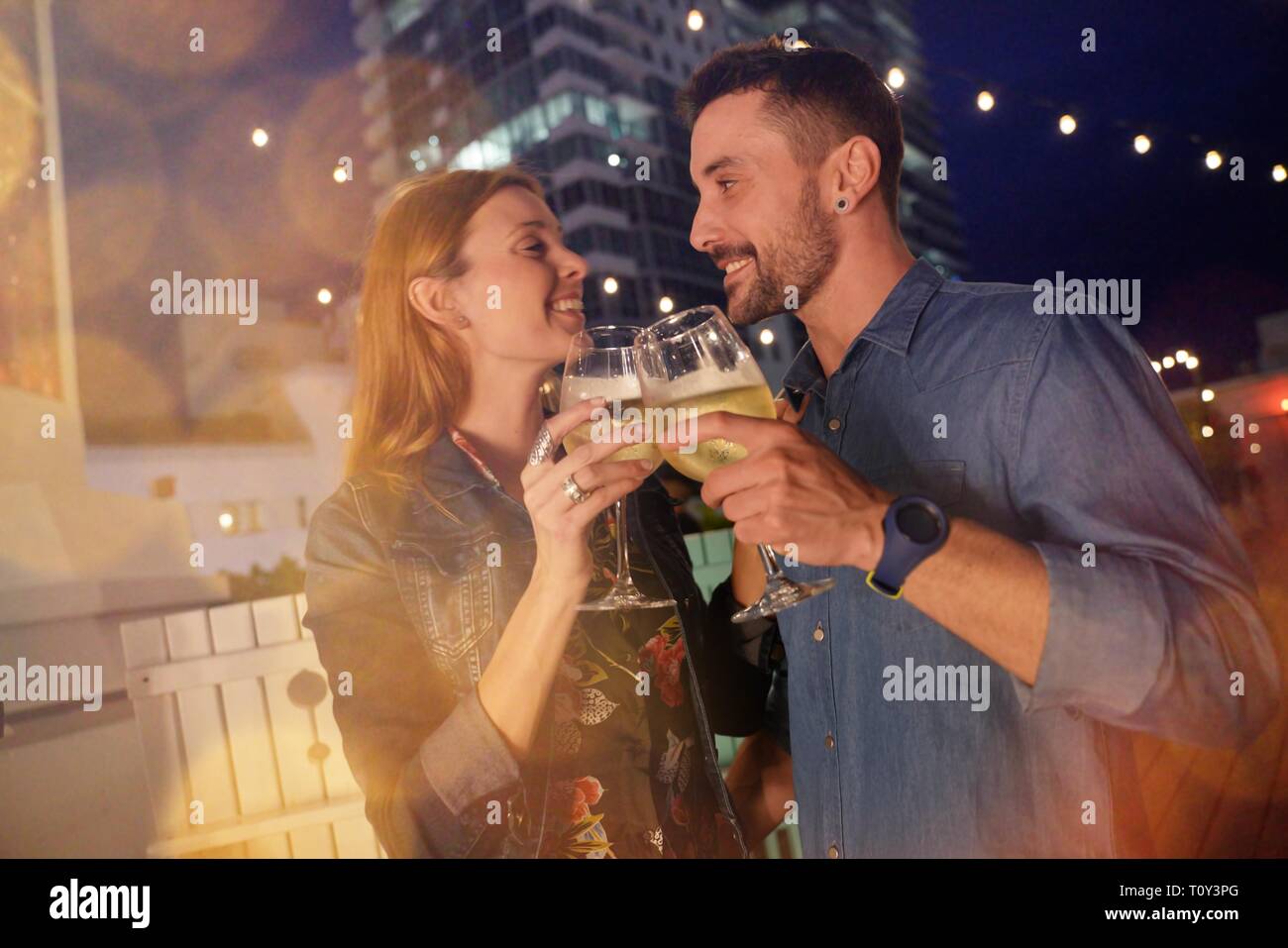 Romantic date at restaurant rooftop in Miami Stock Photo - Alamy