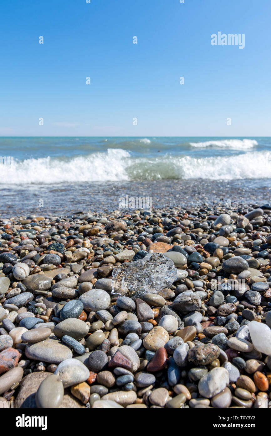 Pebble beach along the lake michigan shoreline. Early spring/late ...
