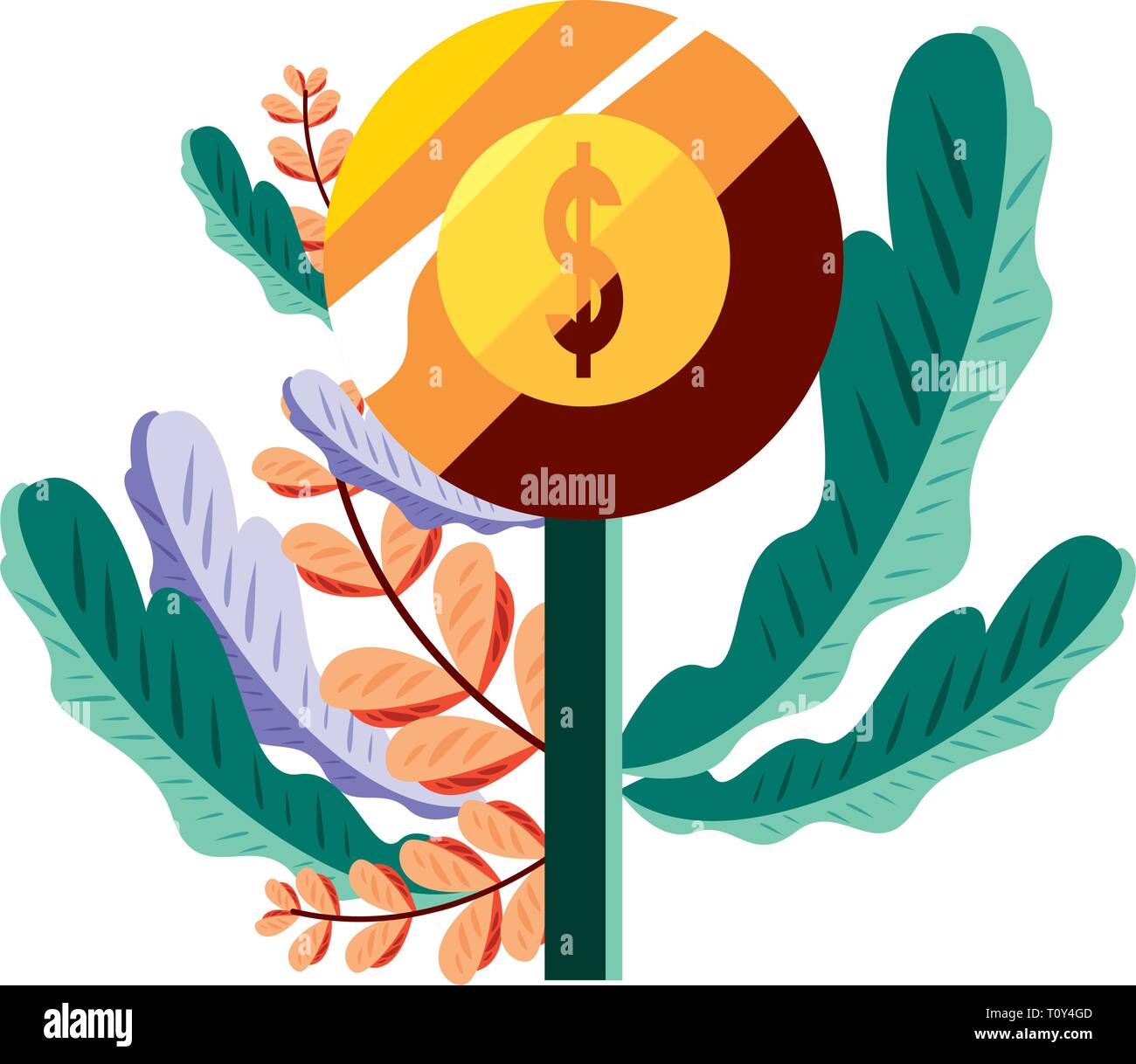 tree coin money growth leaves vector illustration Stock Vector Image ...
