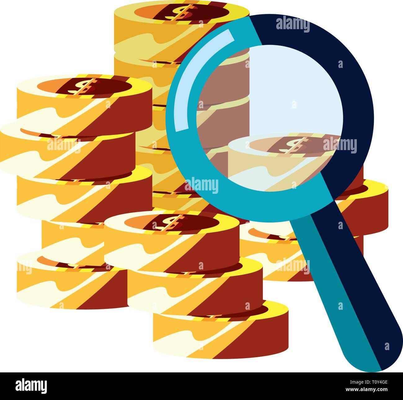 coins money stacked magnifying glass vector illustration Stock Vector ...