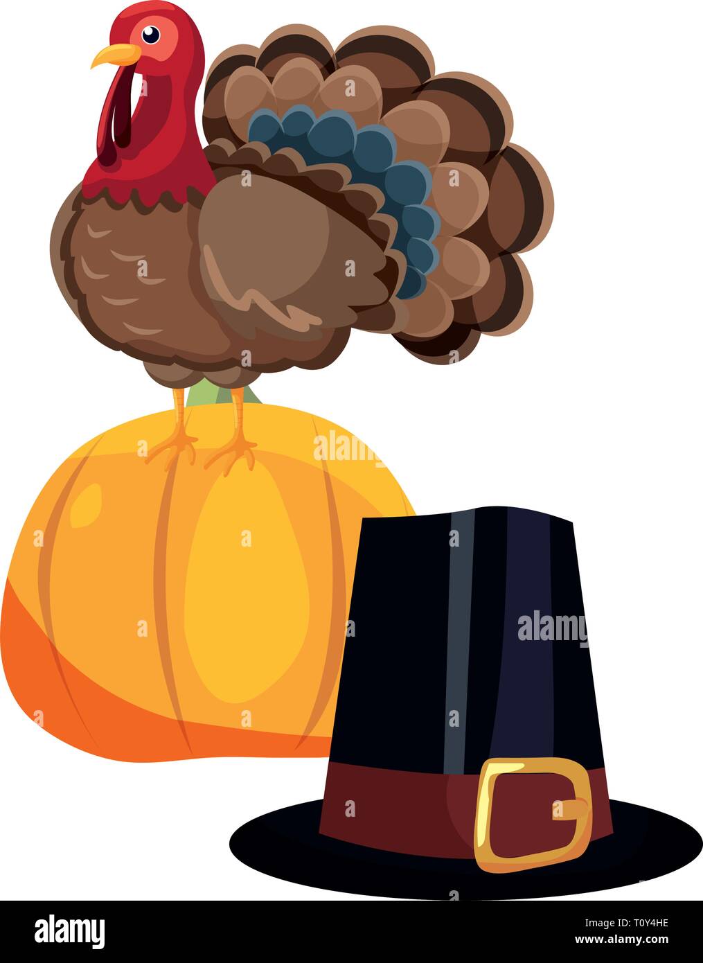 pilgrim hat turkey pumpkin thanksgiving celebrate vector illustration ...