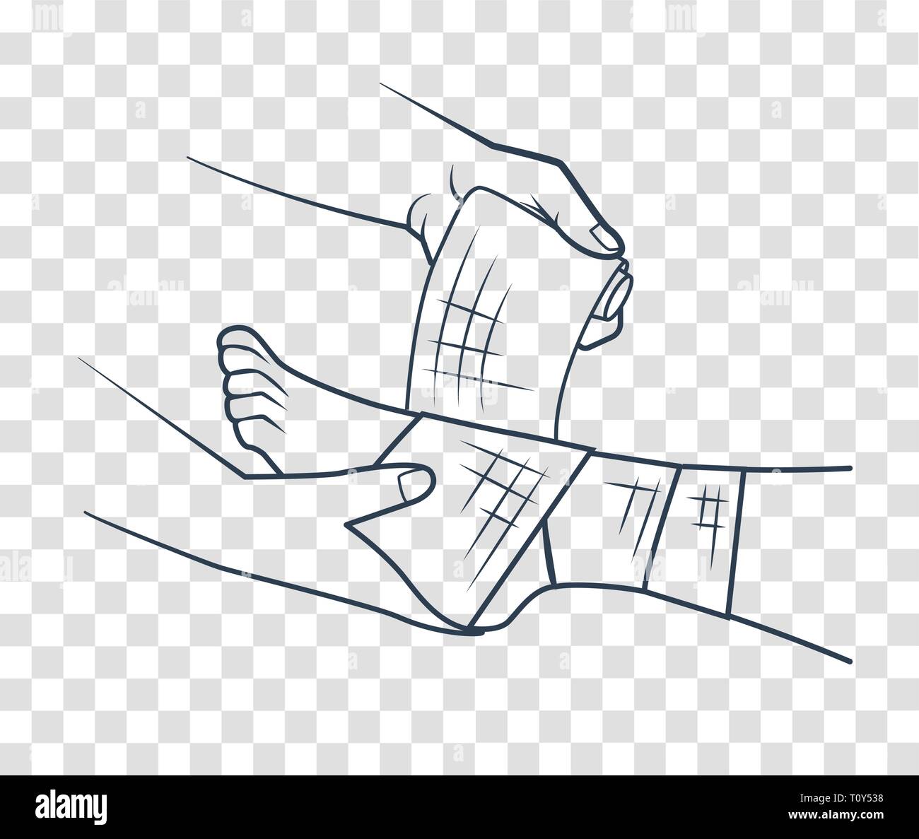 first aid in the form of a hand that bandages the leg. icon, silhouette ...
