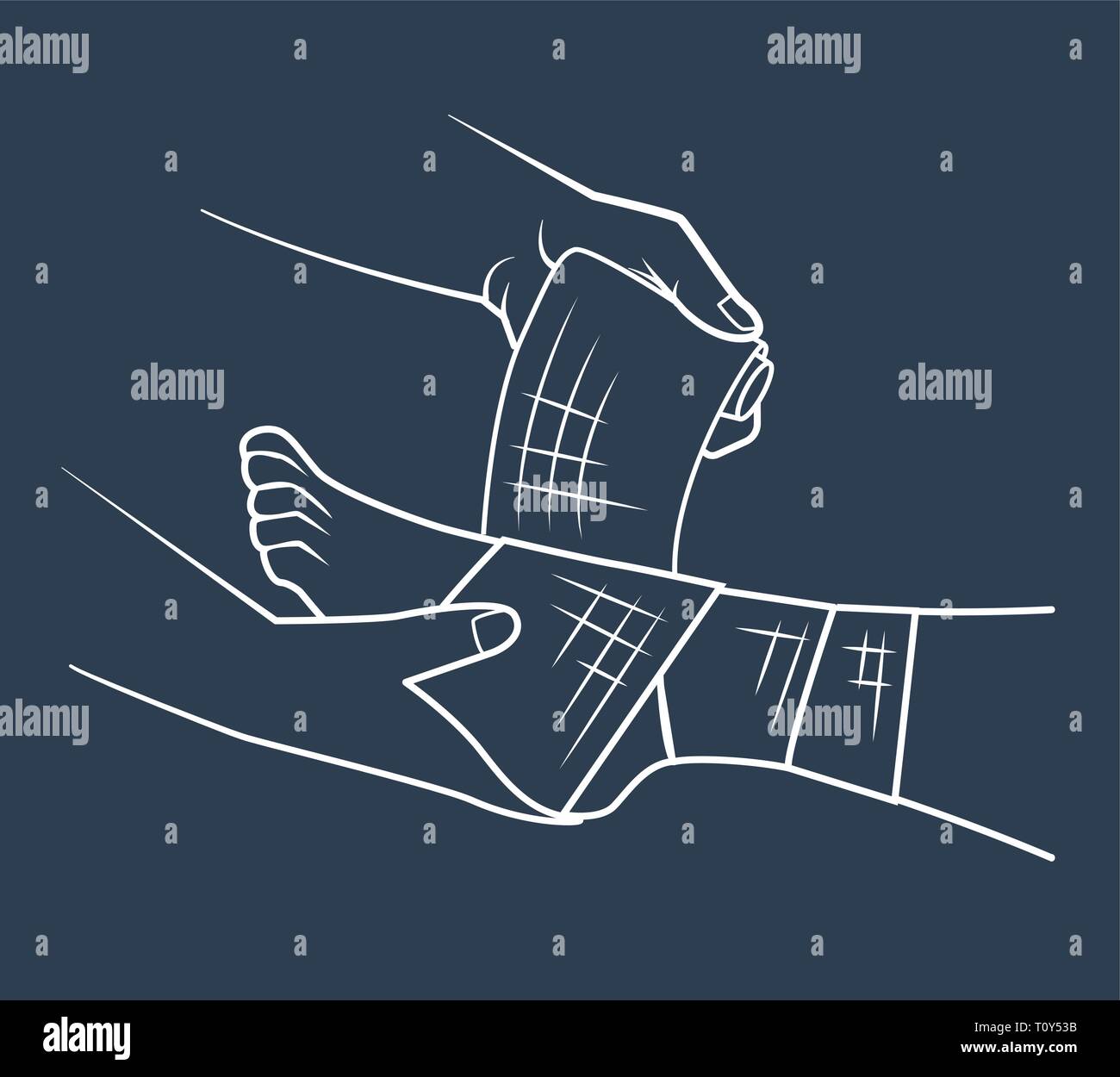 first aid in the form of a hand that bandages the leg. icon, silhouette ...