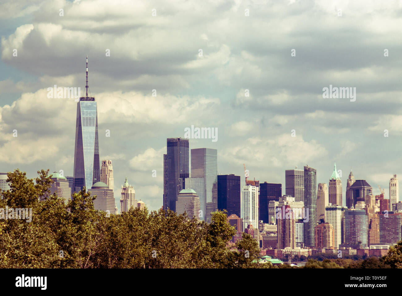 The skyline of the financial district of Manhattan, New York City from ...