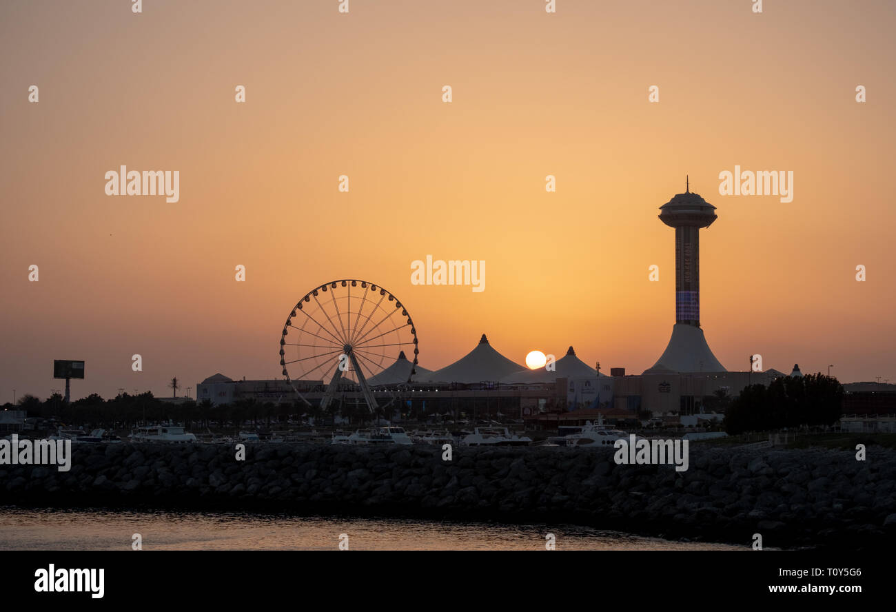 February 26, 2019 - Abu Dhabi, UAE: Evening view of Marina Eye and ...