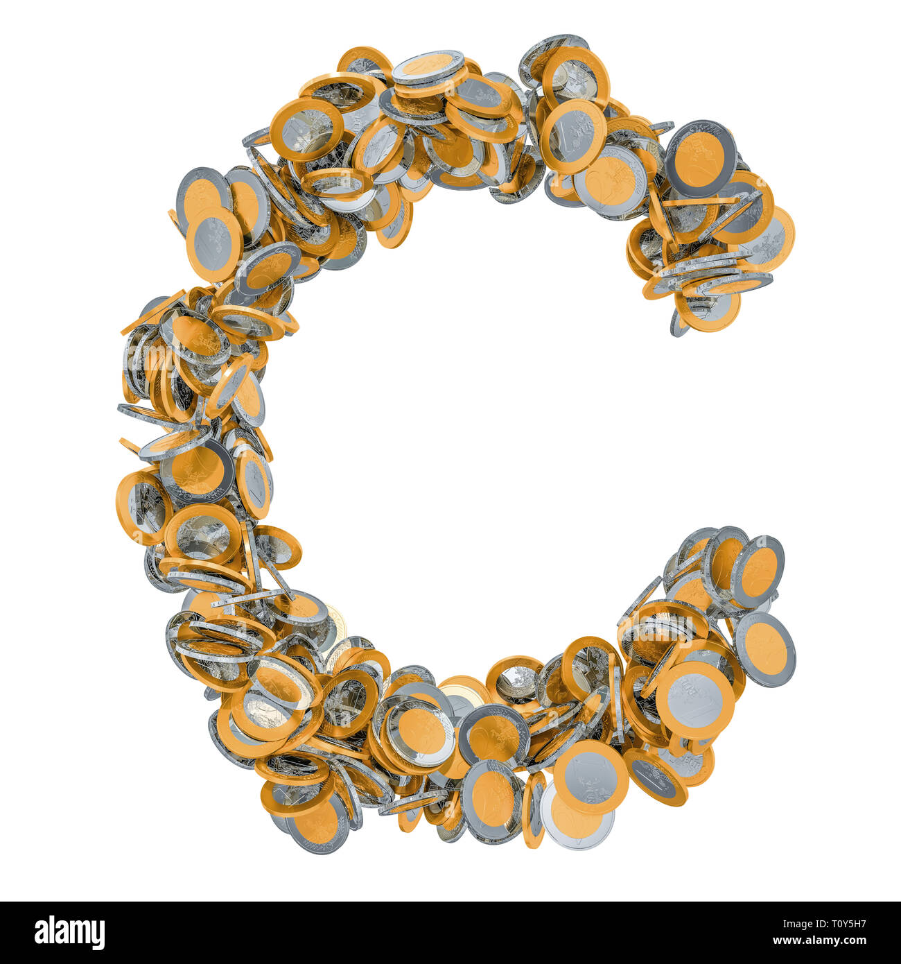Alphabet letter C from euro coins. 3D rendering isolated on white ...