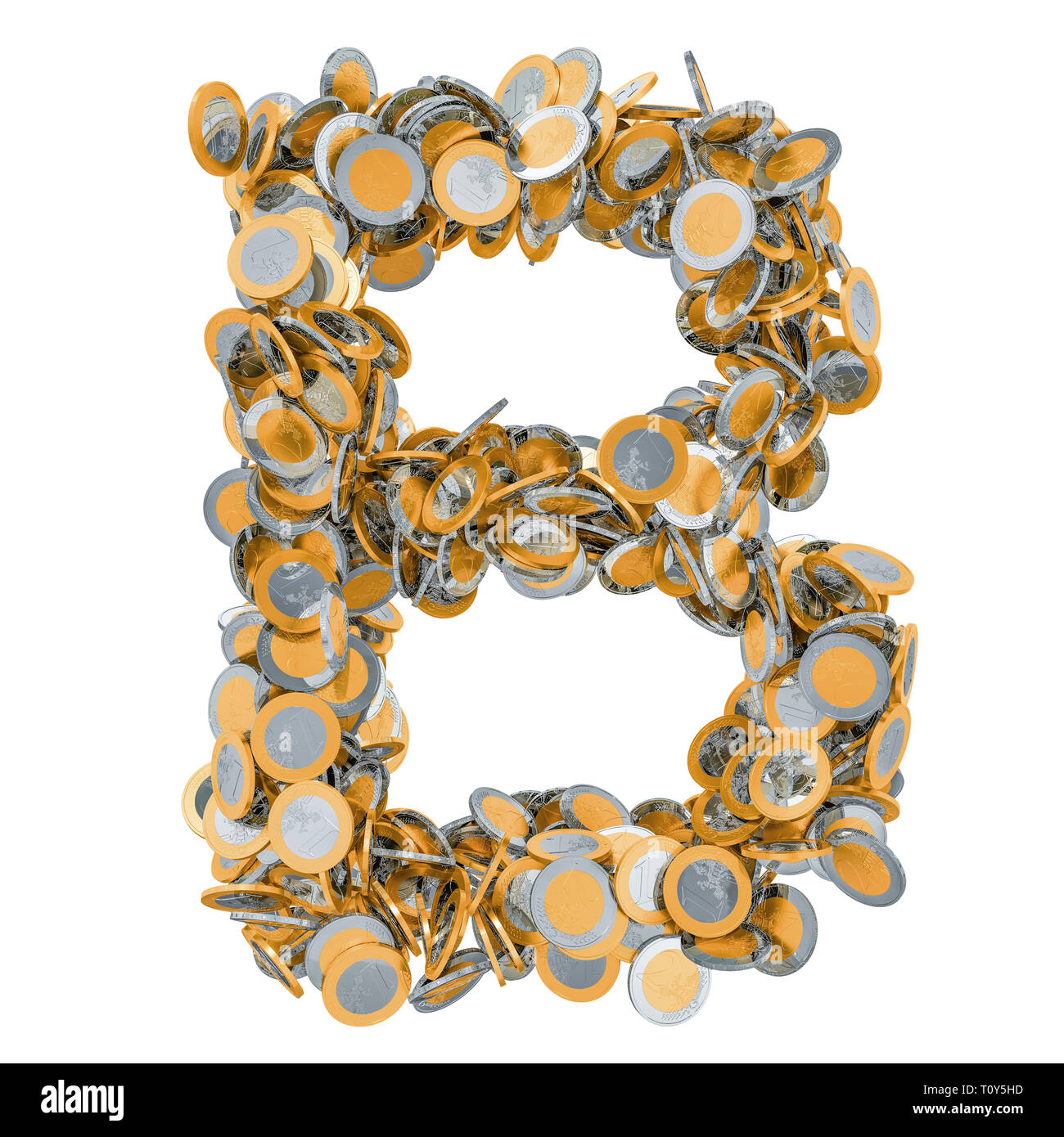 Alphabet letter B from euro coins. 3D rendering isolated on white ...
