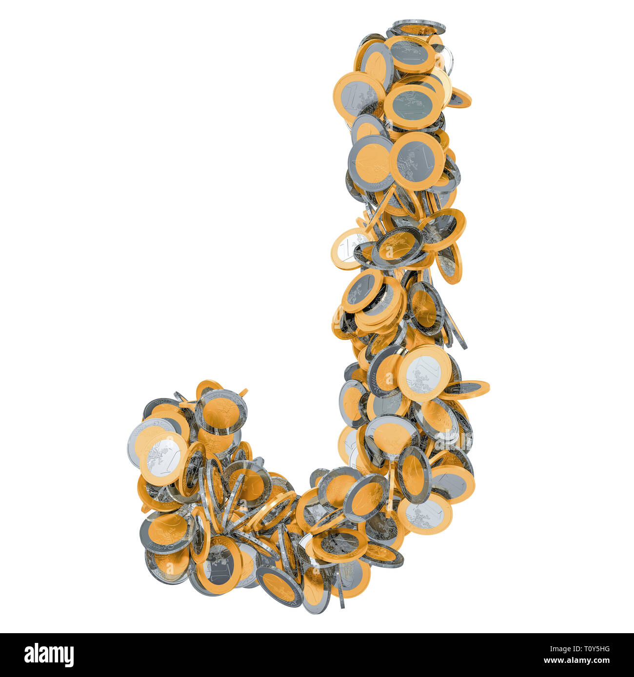 Alphabet letter J from euro coins. 3D rendering isolated on white ...