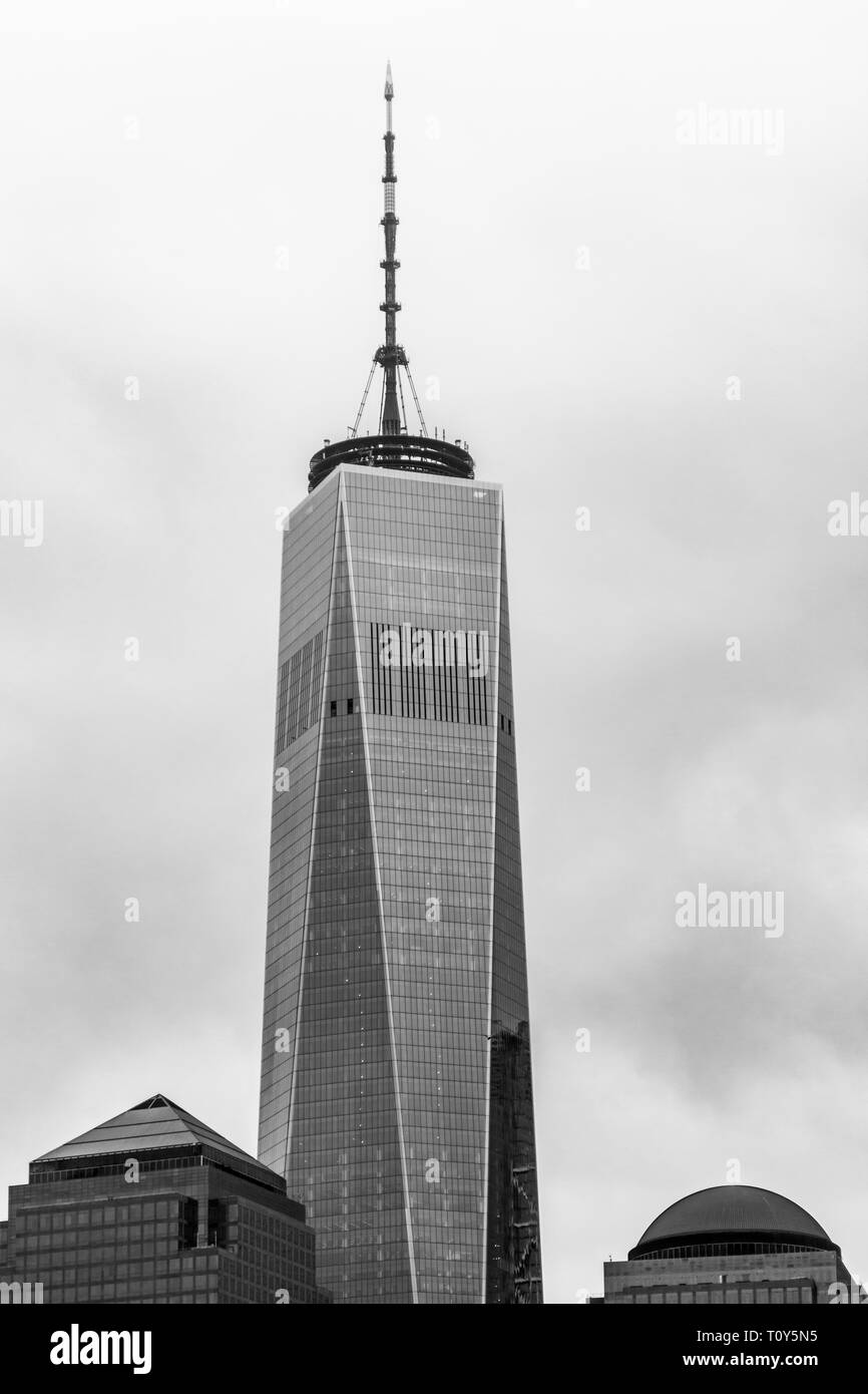 Close up of the top of One World Trade Center at the bottom of ...