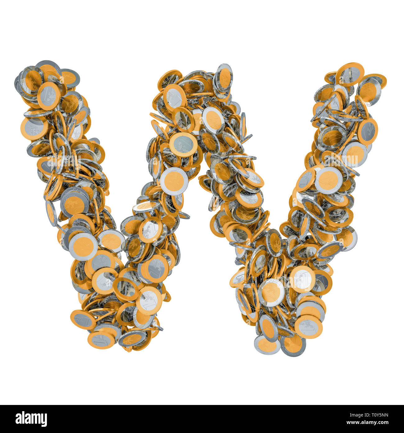 Alphabet letter W from euro coins. 3D rendering isolated on white ...
