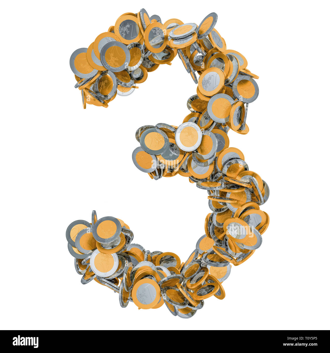 Number 3 from euro coins. 3D rendering isolated on white background ...