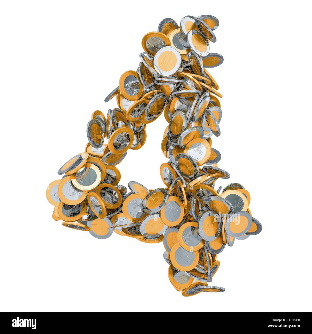 Number 4 from euro coins. 3D rendering isolated on white background ...