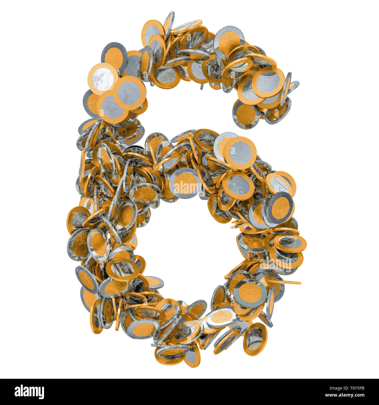Number 6 from euro coins. 3D rendering isolated on white background ...
