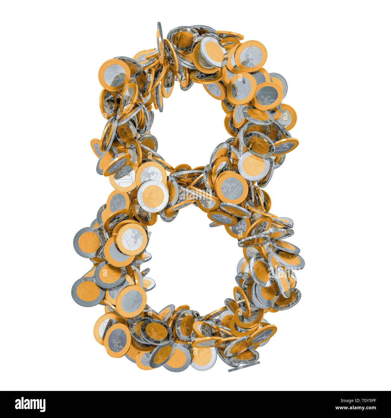 Number 8 from euro coins. 3D rendering isolated on white background ...