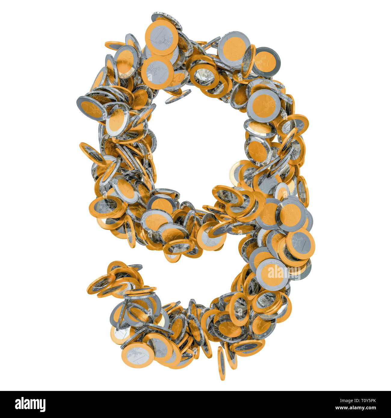 Number 9 from euro coins. 3D rendering isolated on white background ...