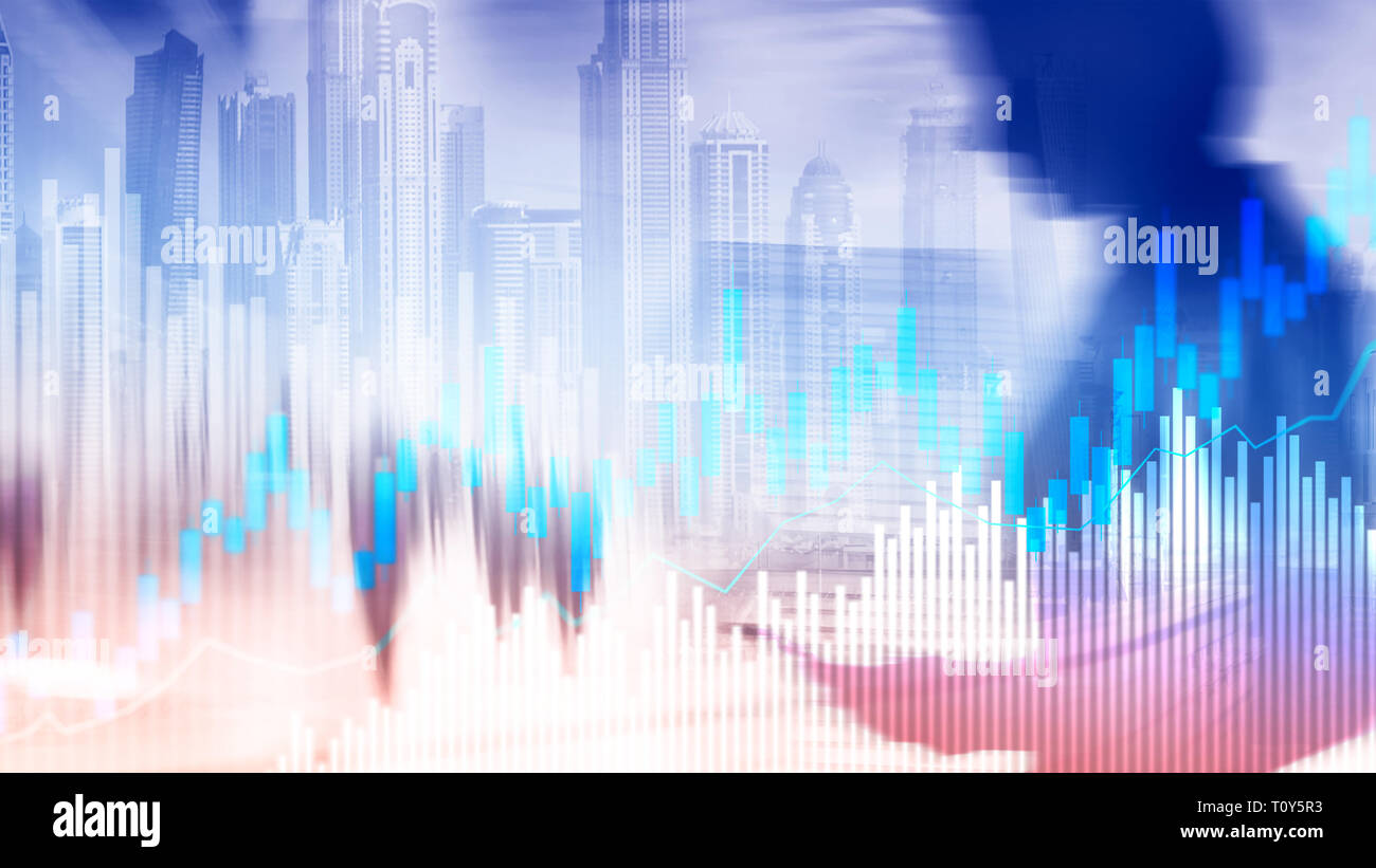 Stock trading candlestick chart and diagrams on blurred office center ...