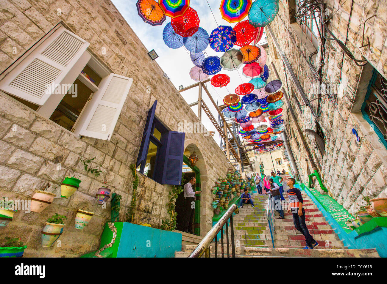 Umbrella art on King Faisal Street in Amman, Jordan Stock Photo - Alamy
