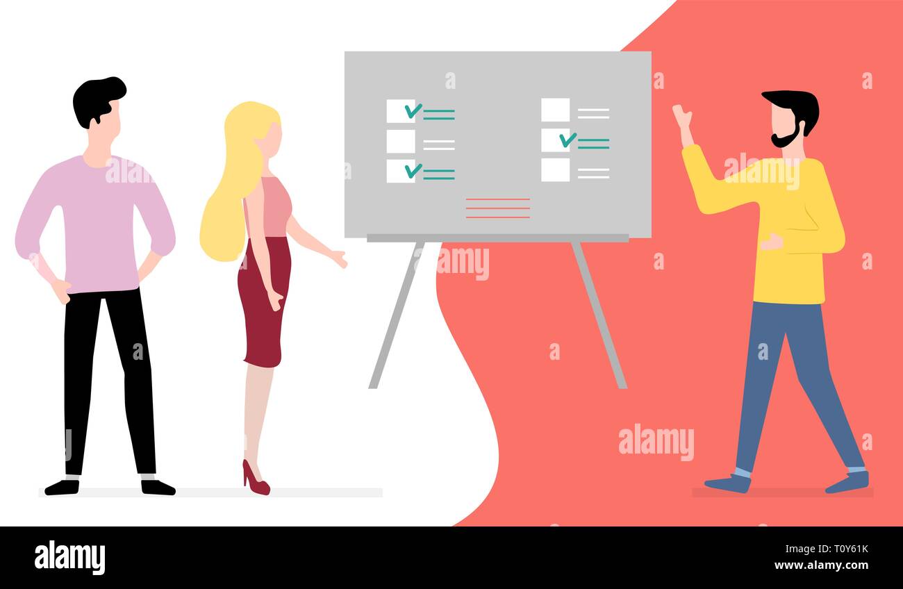 Vector illustration with people having business meeting. People discuss ...