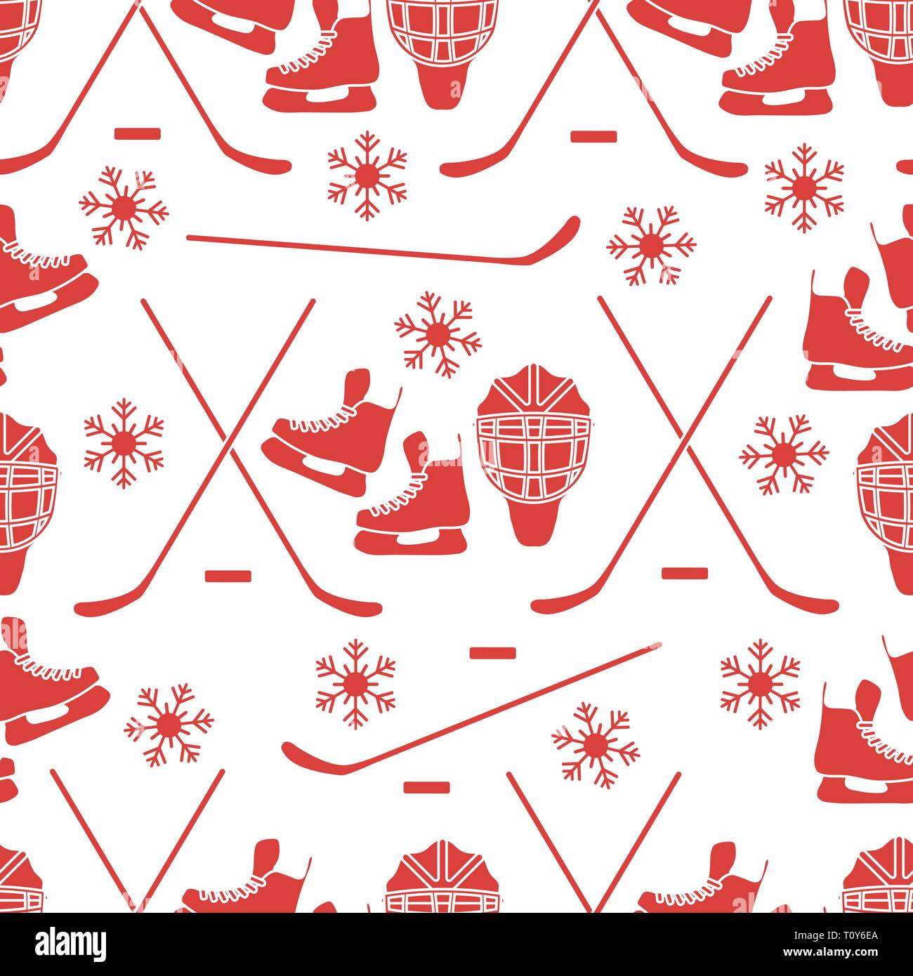Seamless pattern with skates, goalkeeper mask, hockey stick, ice hockey ...