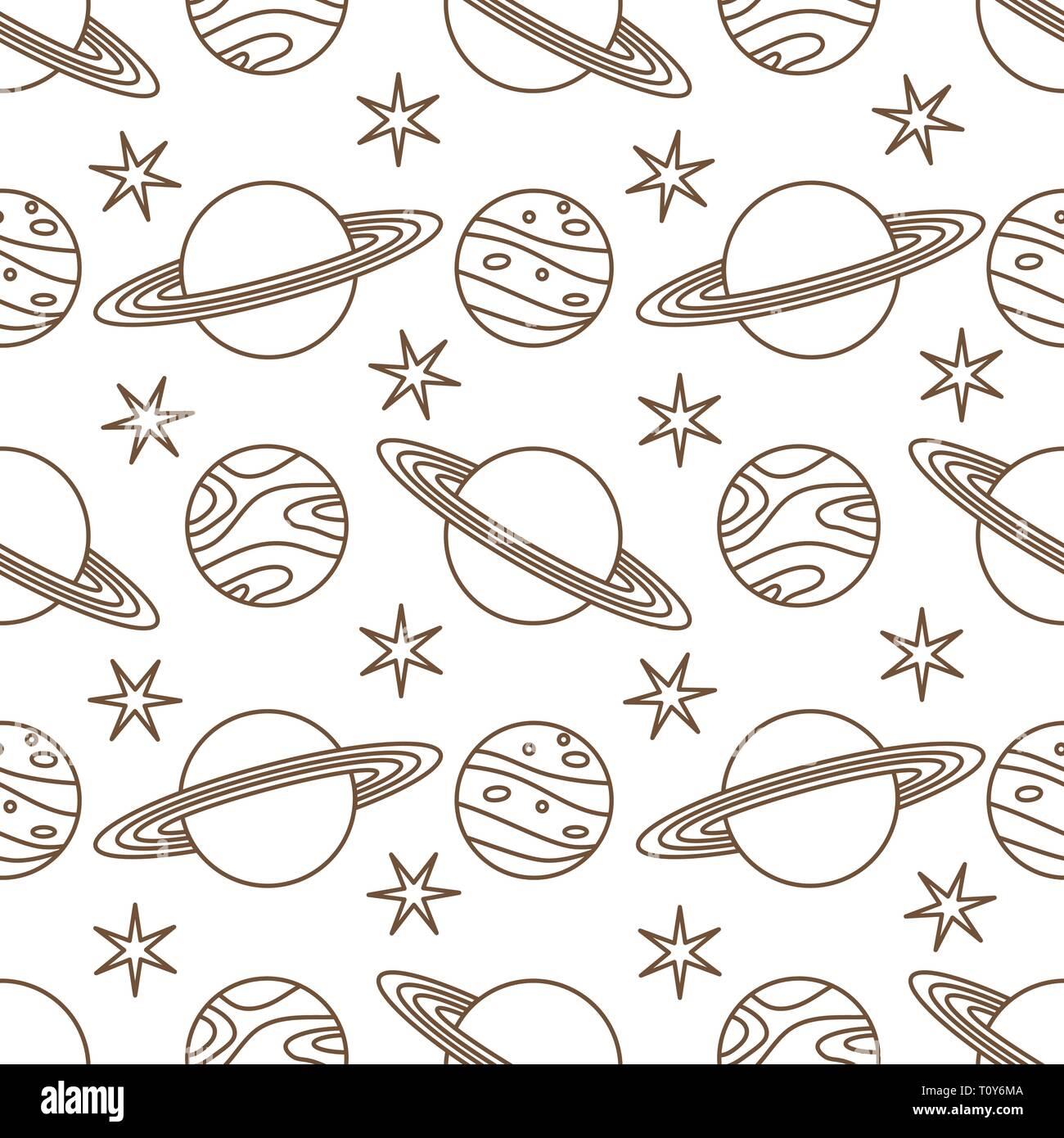 Seamless vector pattern with planets, Saturn, stars. Space exploration ...