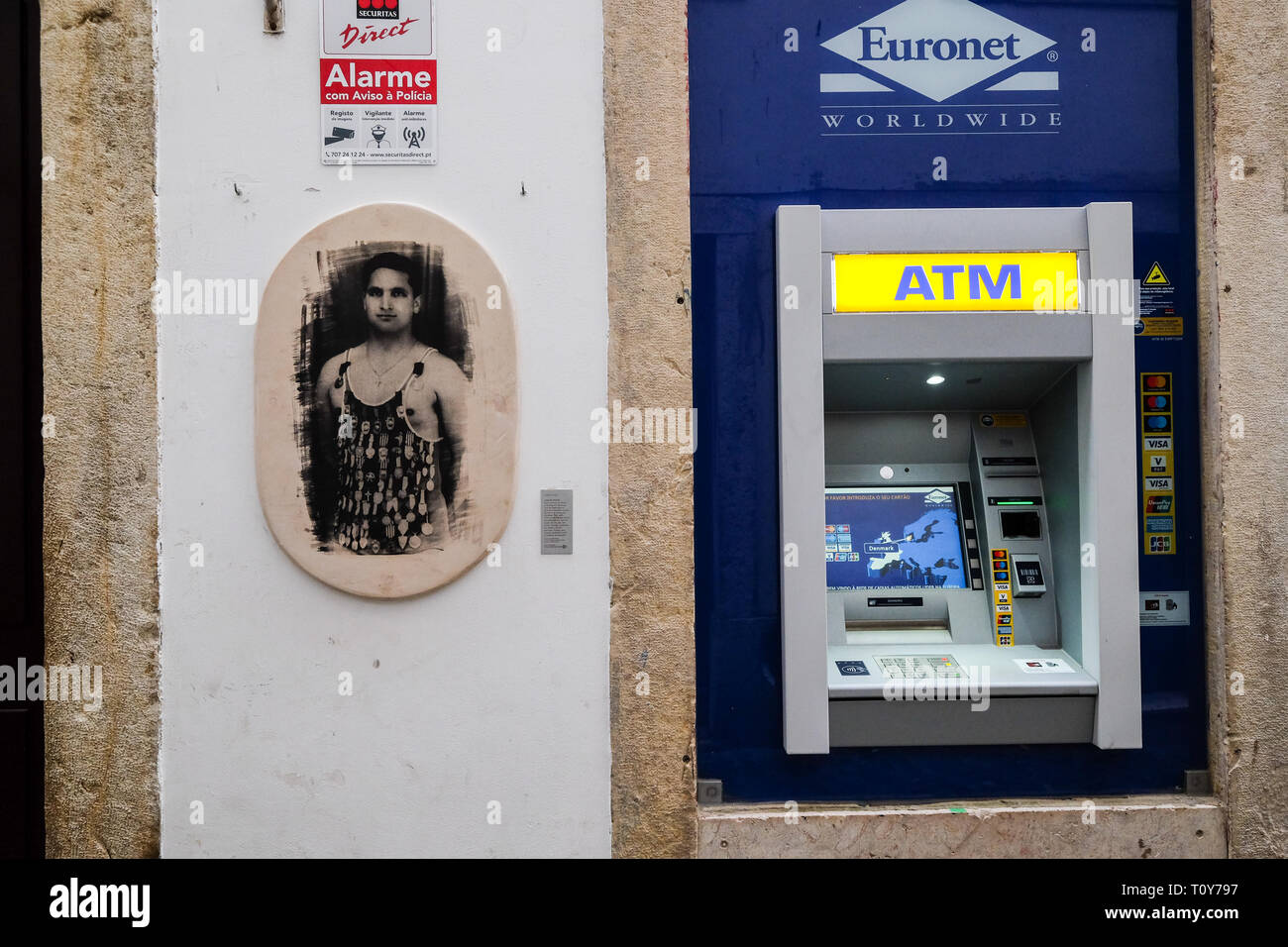 ATM machine, Rua da Alfândega, Lisbon, Portugal. February 2019 Stock ...