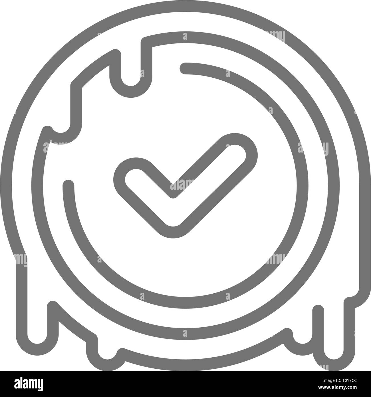 Checkmark stamp, verified wax seal, quality control approved line icon ...