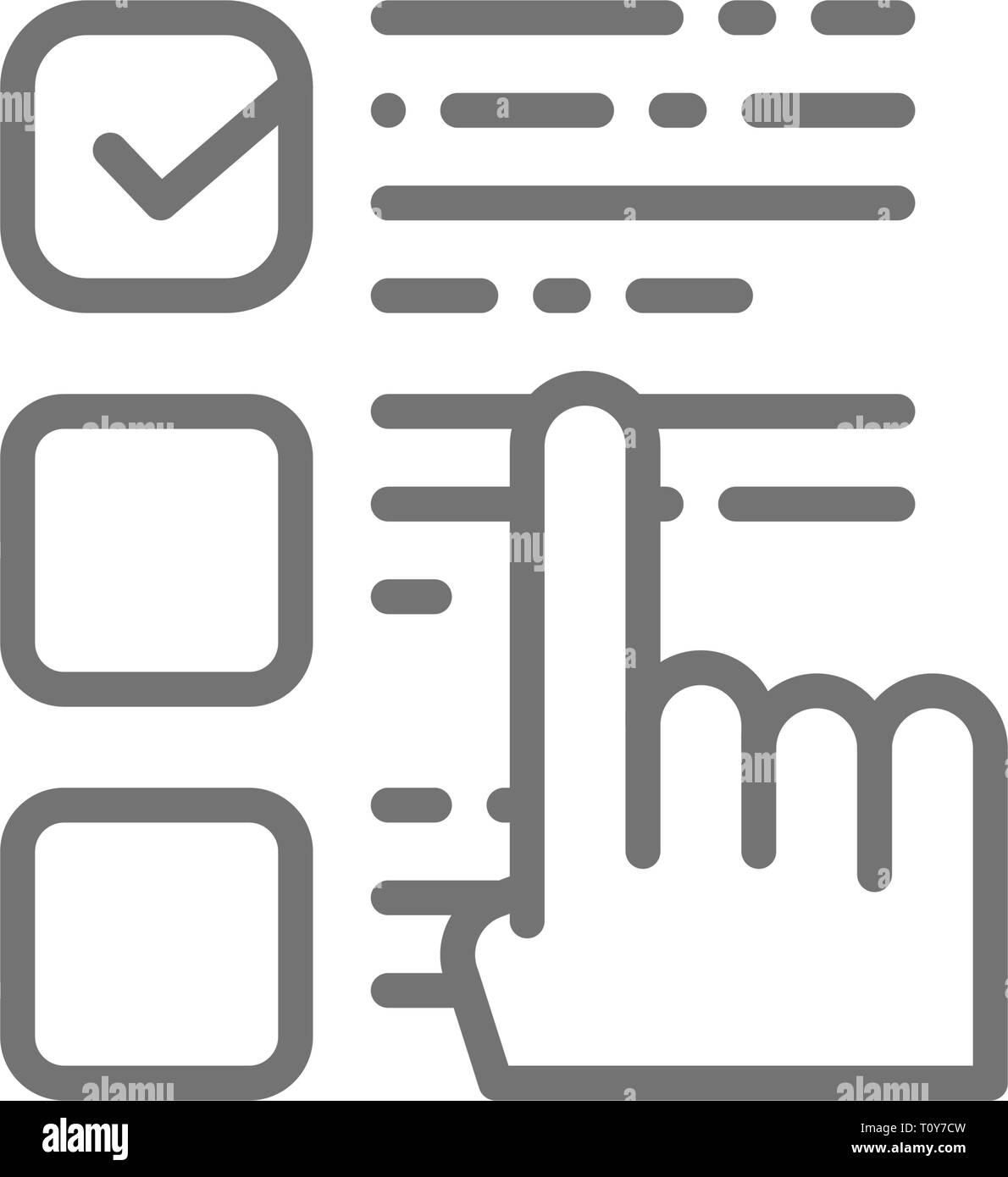 Finger points to a choice, check mark on ballot, election checklist ...