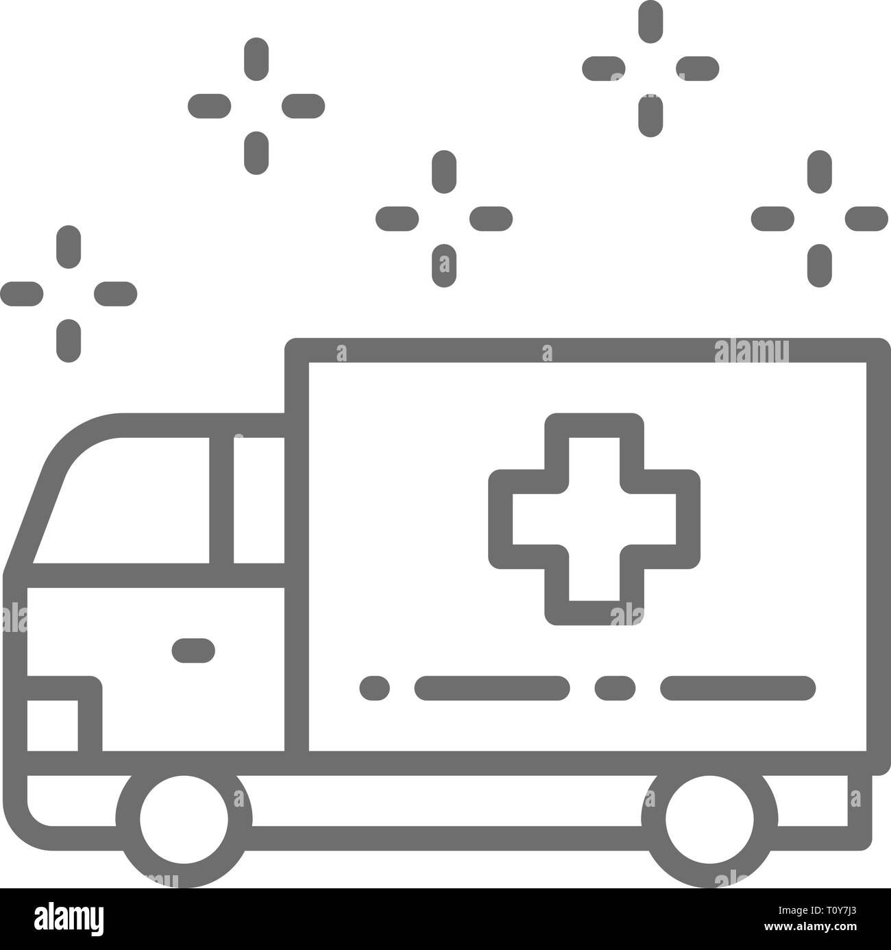 Ambulance car, emergency medical truck, hospital transport line icon ...