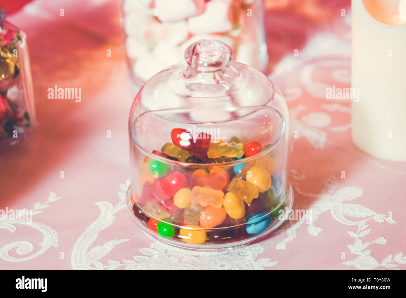 Candy Bar. Round marmalade and rounded chocolate are very colorful ...