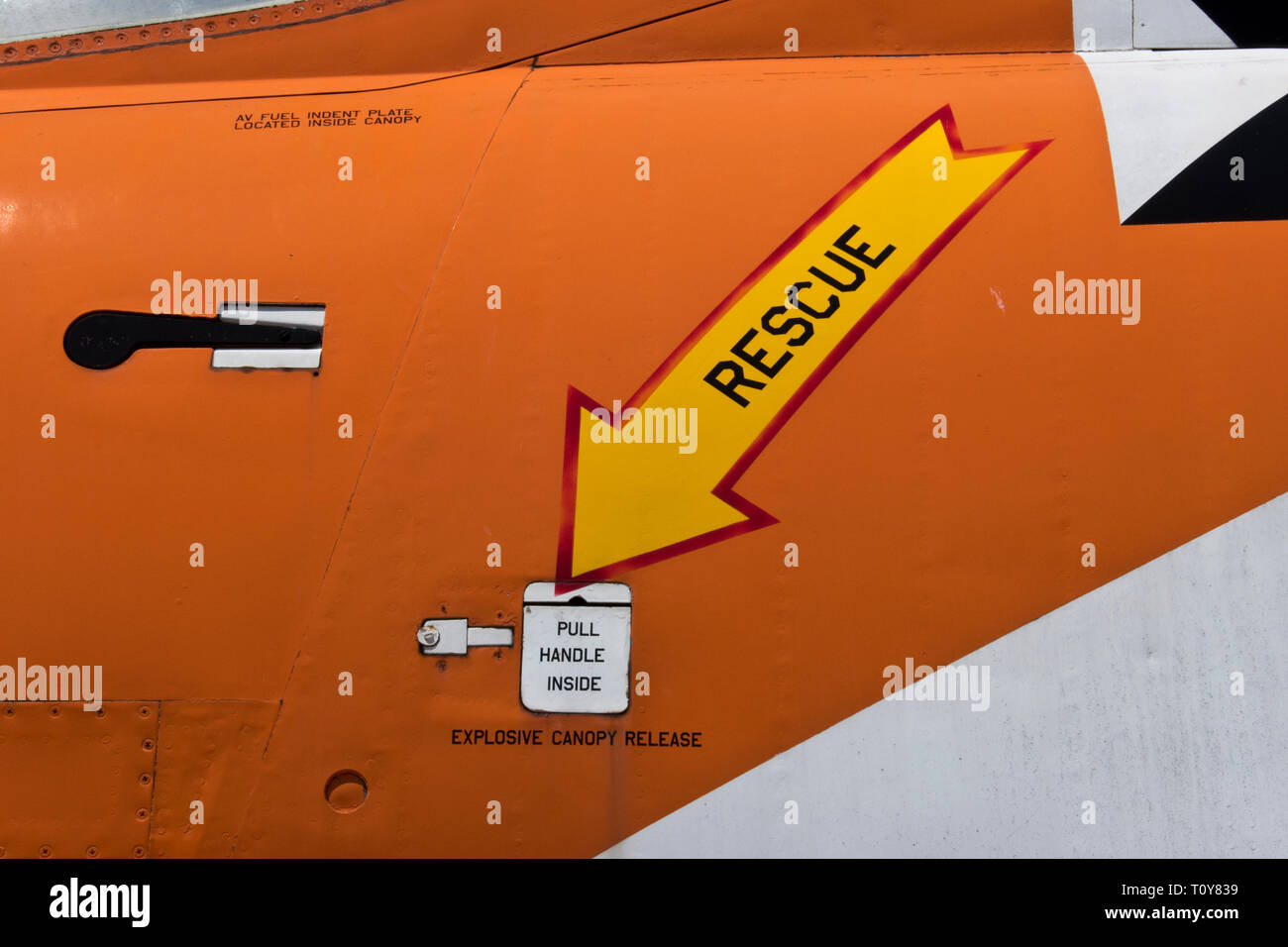 Emergency canopy release on a Douglas F5D Skylancer, a jet fighter ...