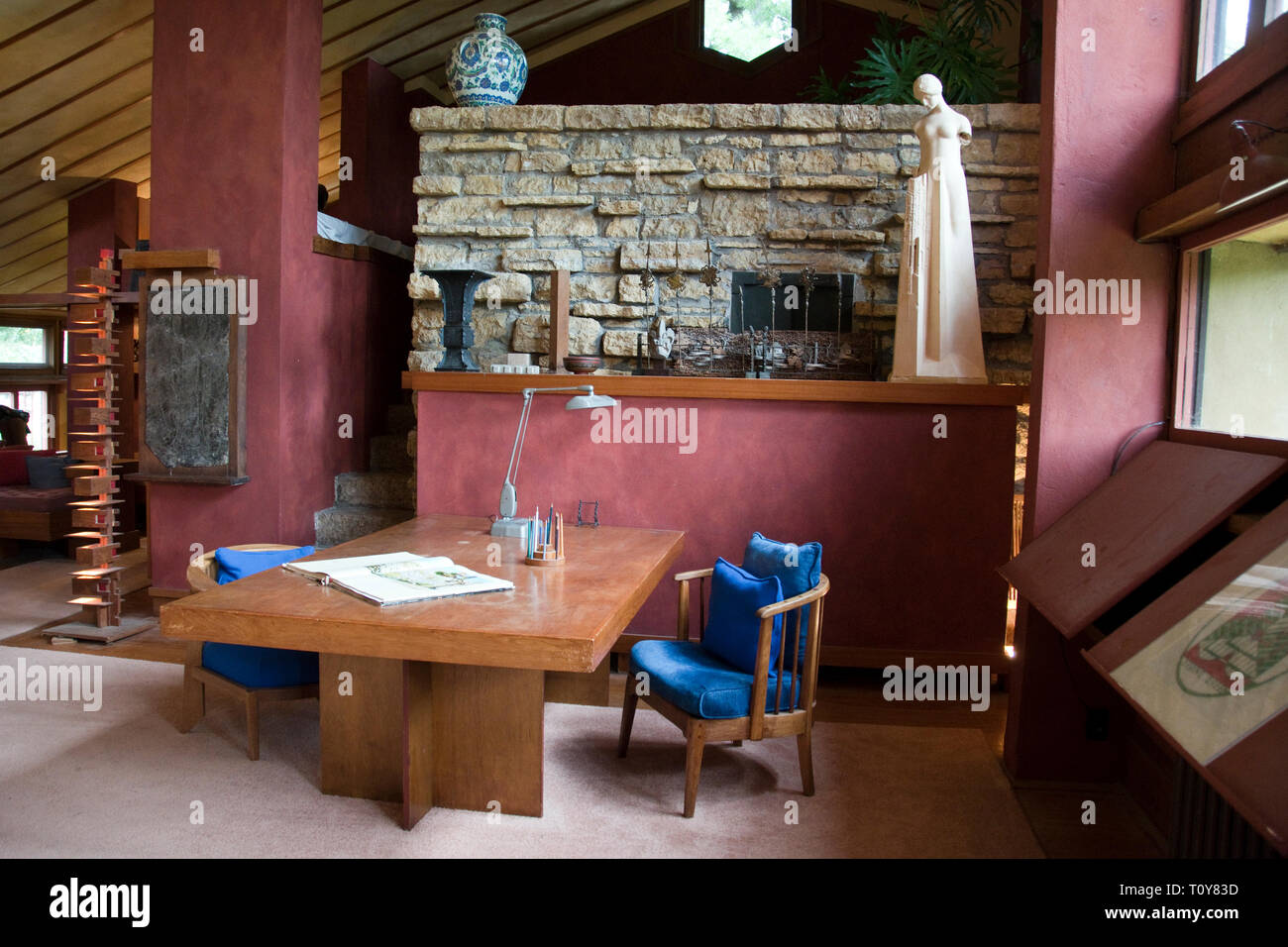 Architect Frank Lloyd Wright's desk and office area at Taliesin, his ...