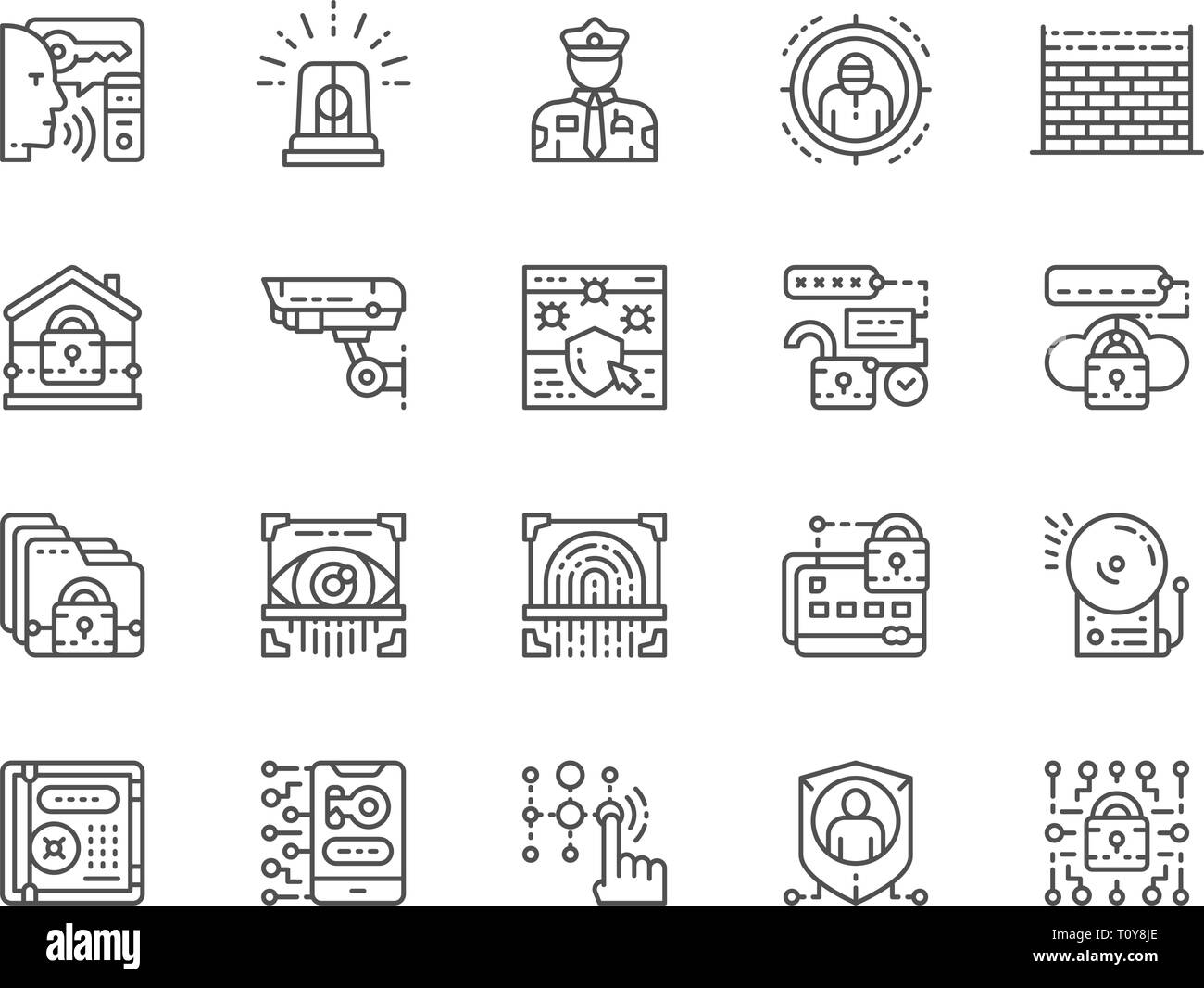 Set of Security Services Line Icons. Police, Protection, Cryptography ...