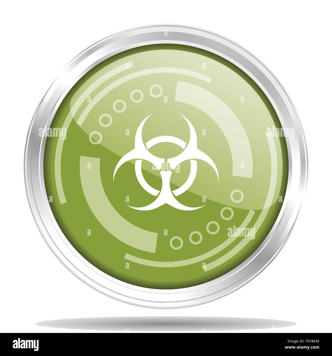 Biohazard silver metallic chrome border round web icon, vector ...