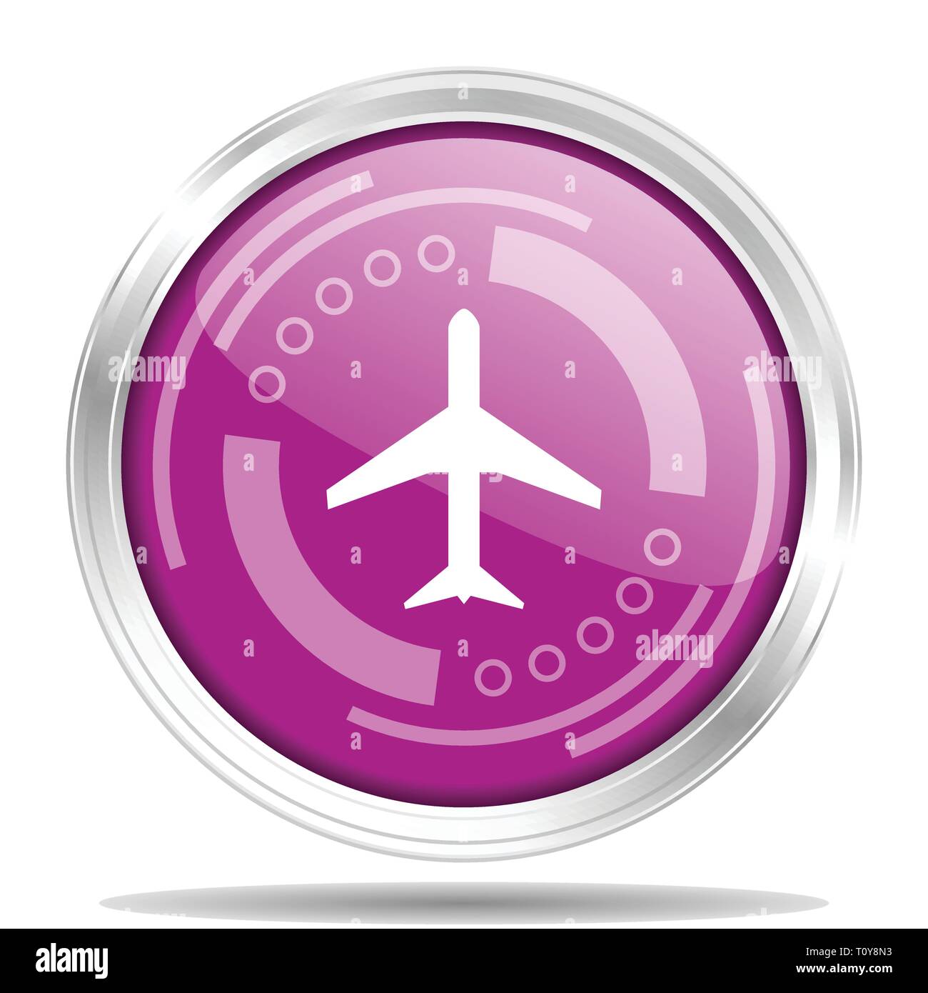 Plane silver metallic chrome border round web icon, vector illustration ...
