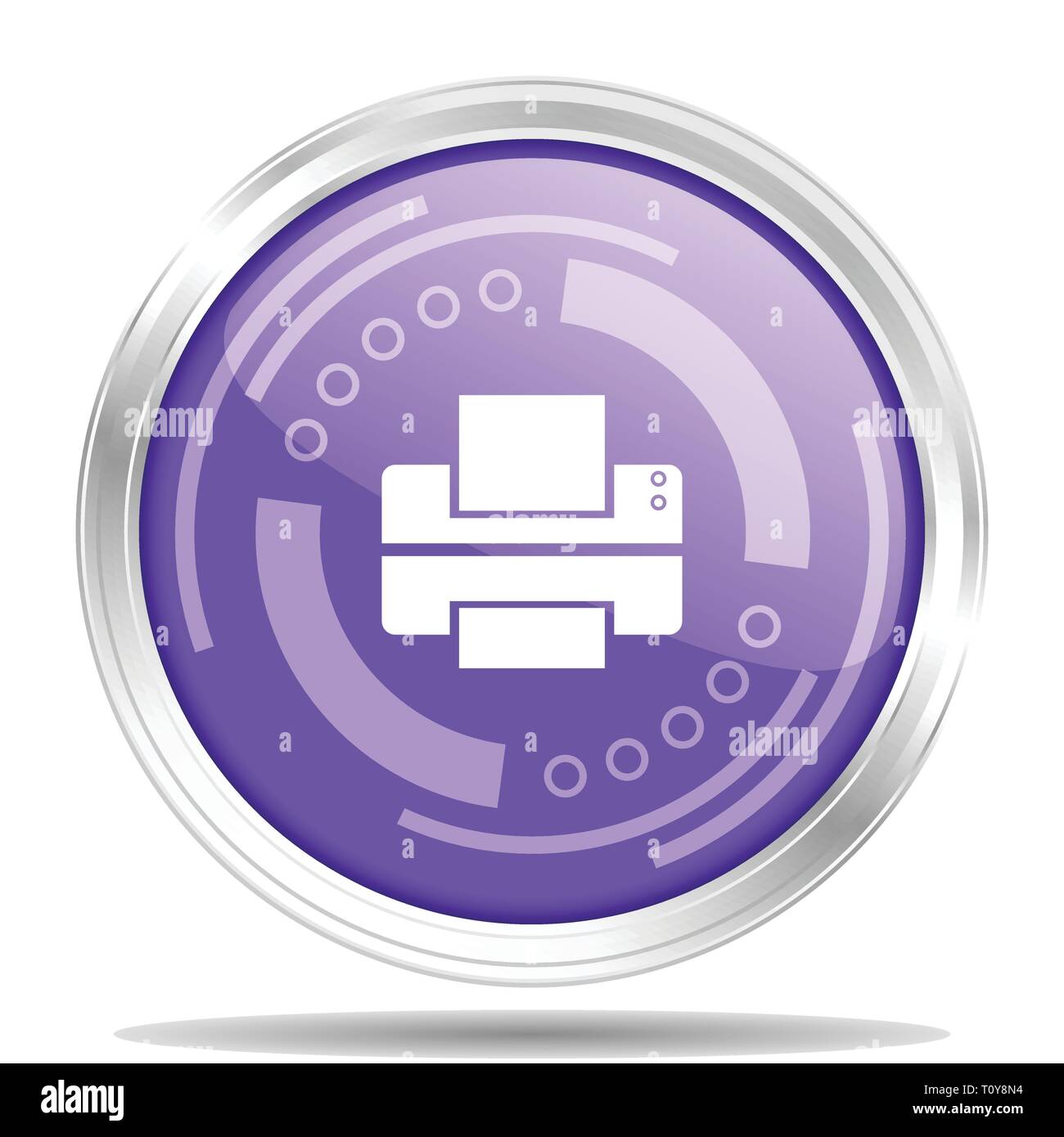 Printer silver metallic chrome border round web icon, vector ...