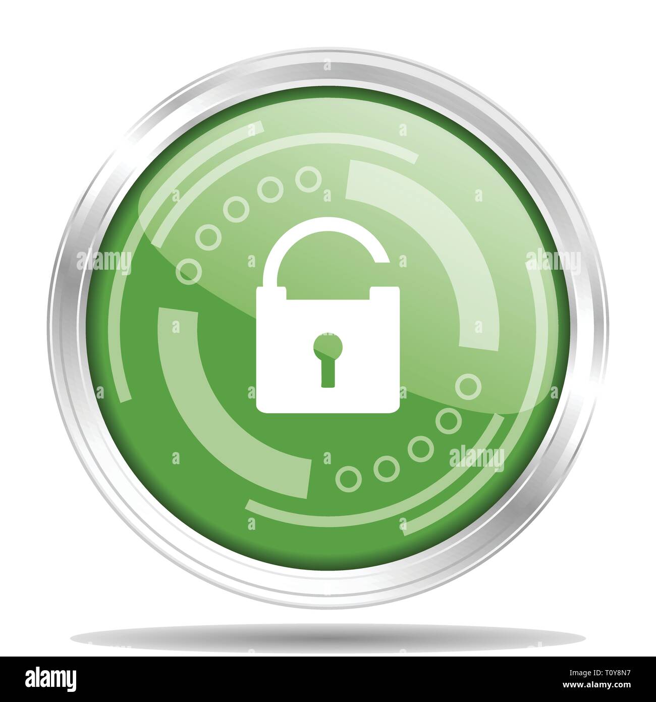 Padlock silver metallic chrome border round web icon, vector ...