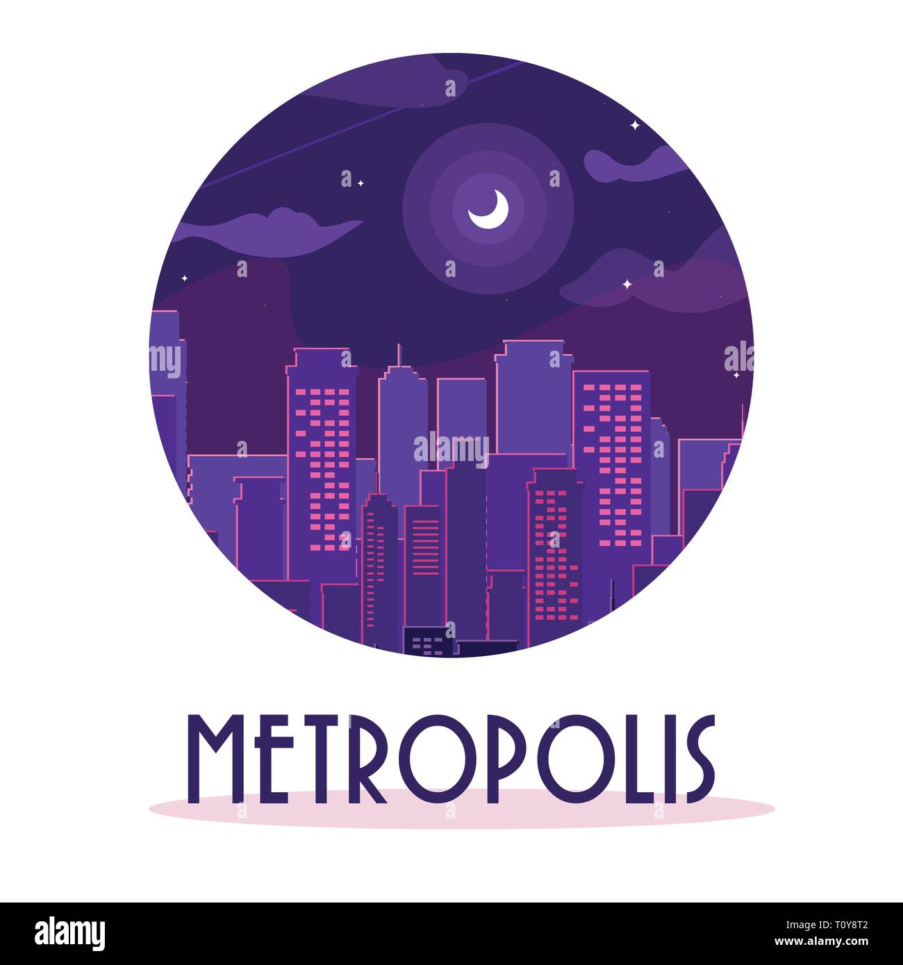 metropolis cityscape buildings with purple sky vector illustration ...