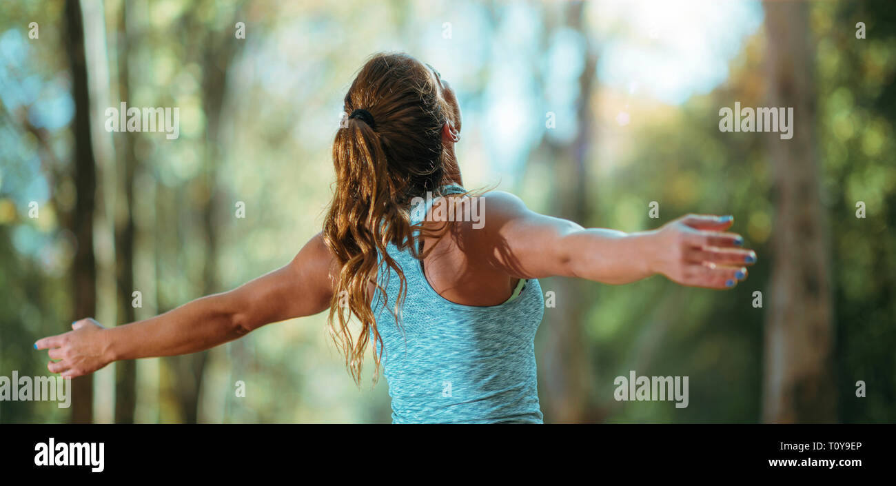 Woman arms wide forest hi-res stock photography and images - Alamy