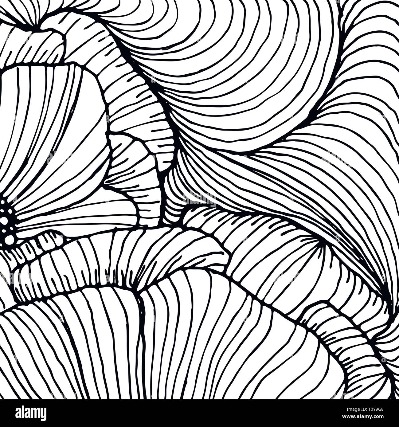 Vector doodle outline abstract ornamental flowers stripe background ...