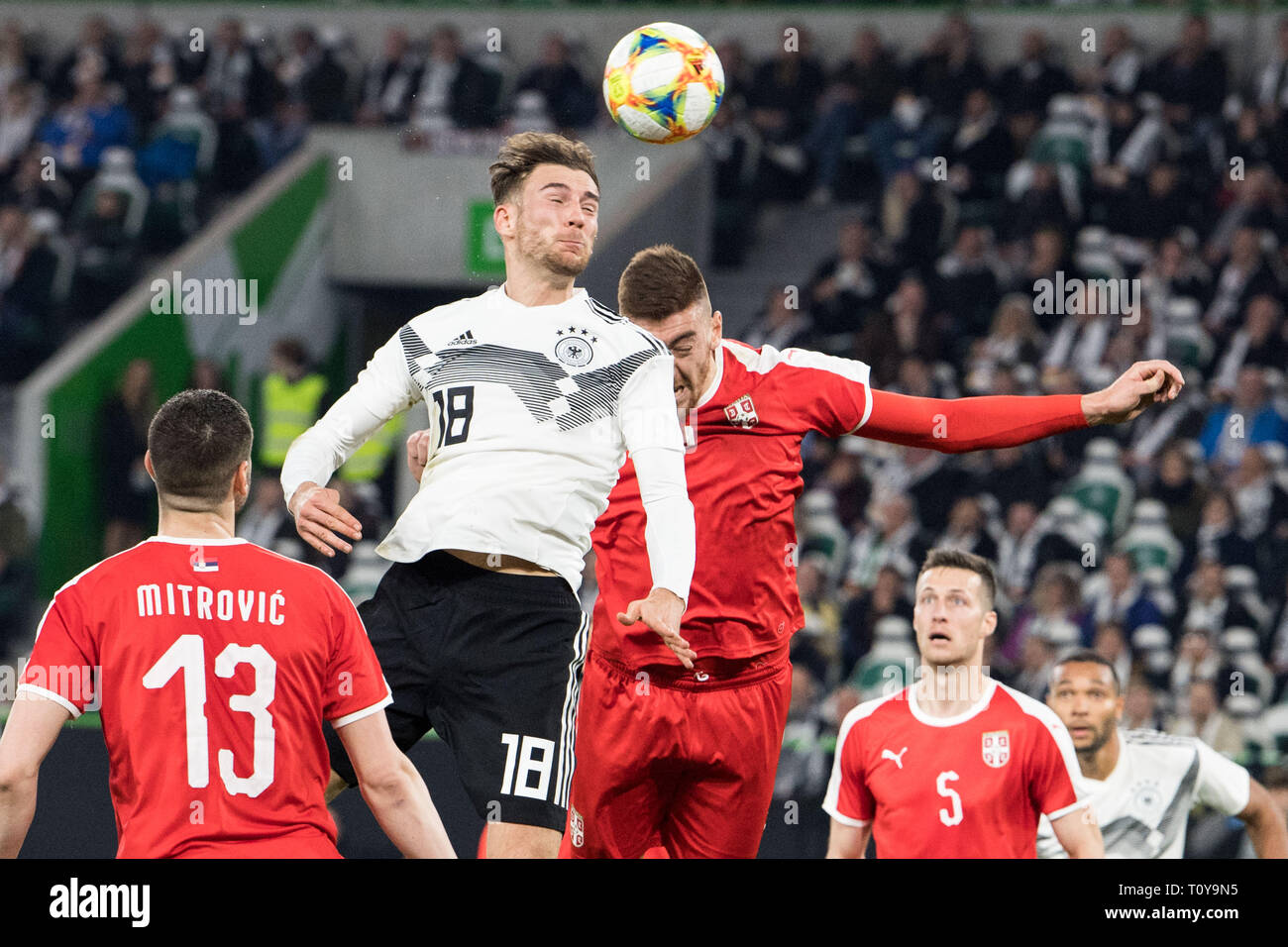 Leon GORETZKA (left, GER) versus Milan PAVKOV (SRB), Action, duels ...