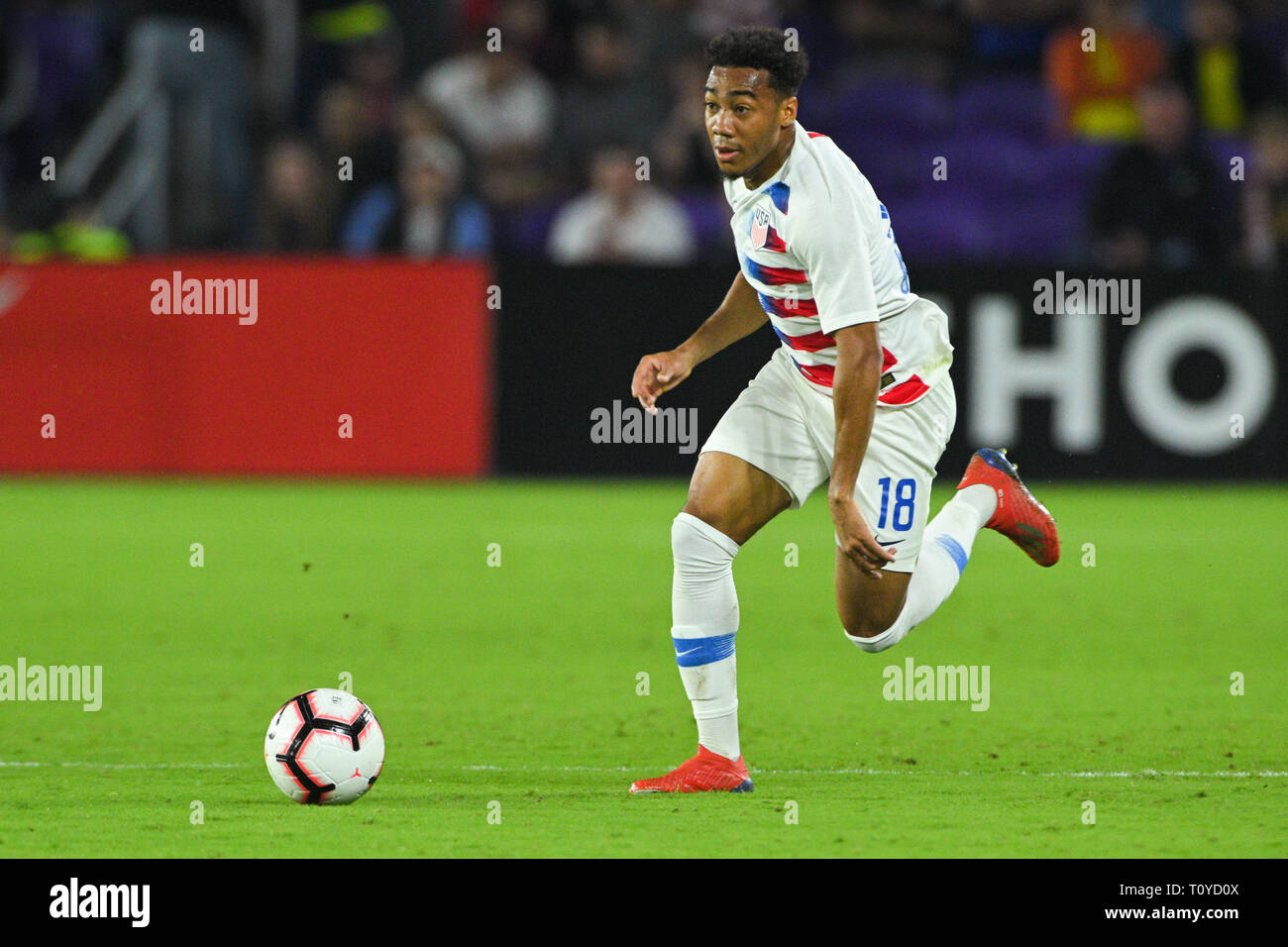 Orlando, Florida, USA. 21st Mar, 2019. US midfielder Jonathan Lewis (18 ...
