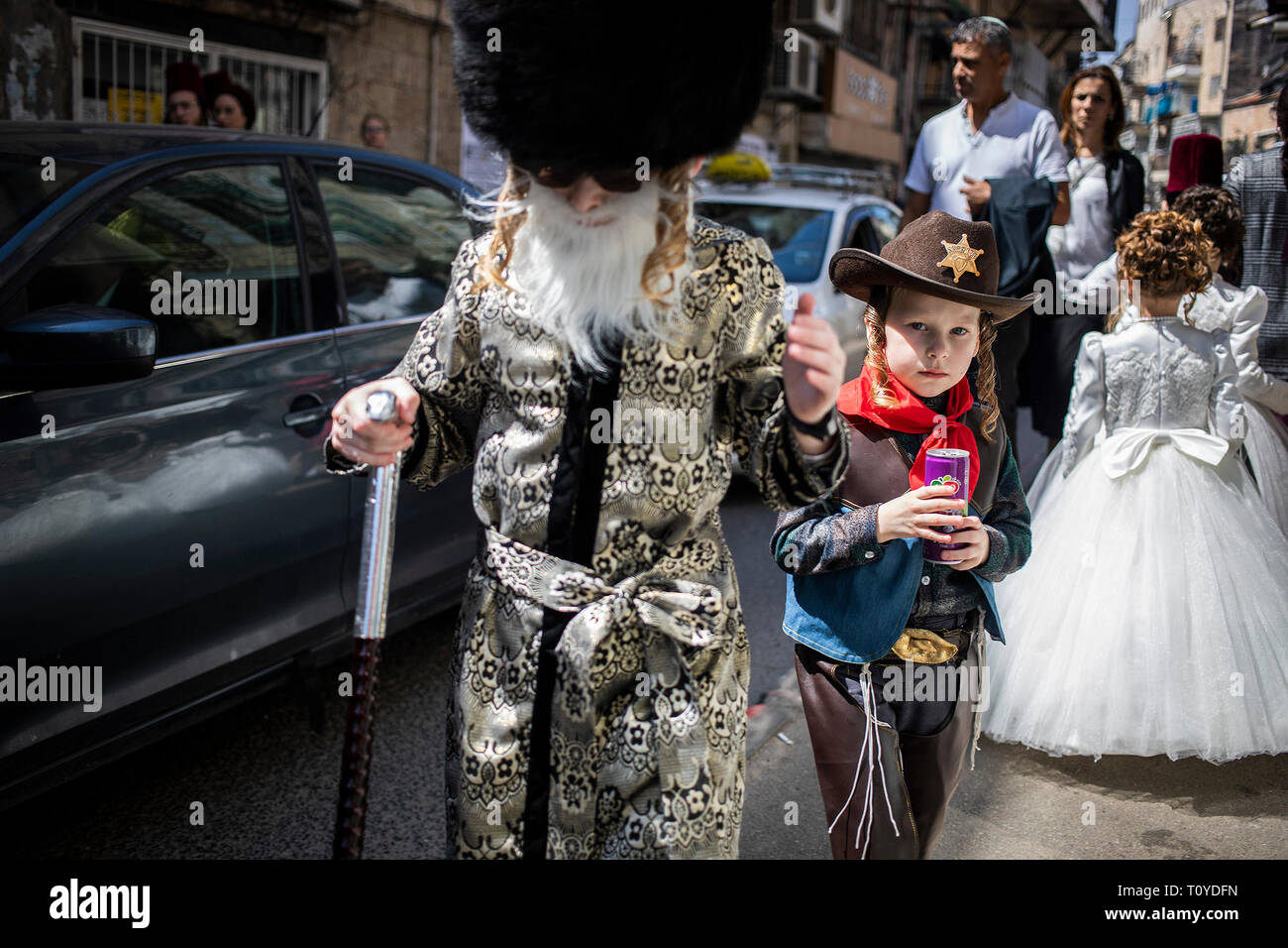 Jerusalem, Israel. 22nd Mar, 2019. Ultra-Orthodox Jews celebrate Purim ...