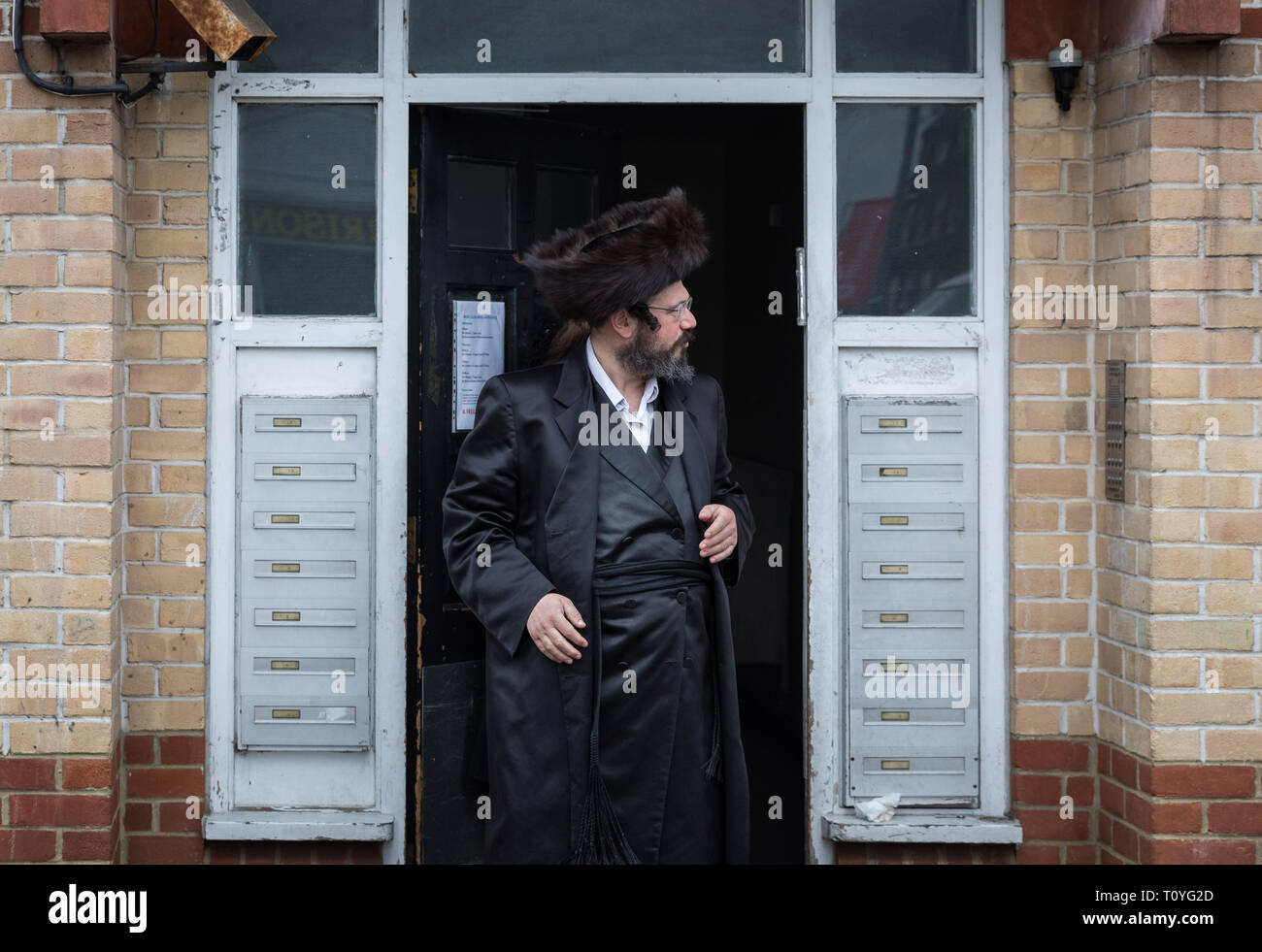 London, UK. 21st March, 2019. Haredi Jews in north London gather in ...