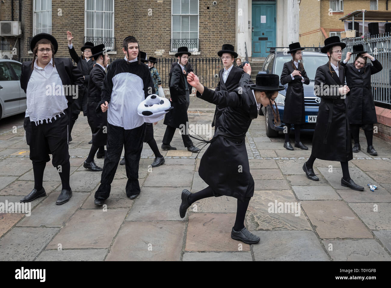 London, UK. 21st March, 2019. Haredi Jews in north London gather in ...